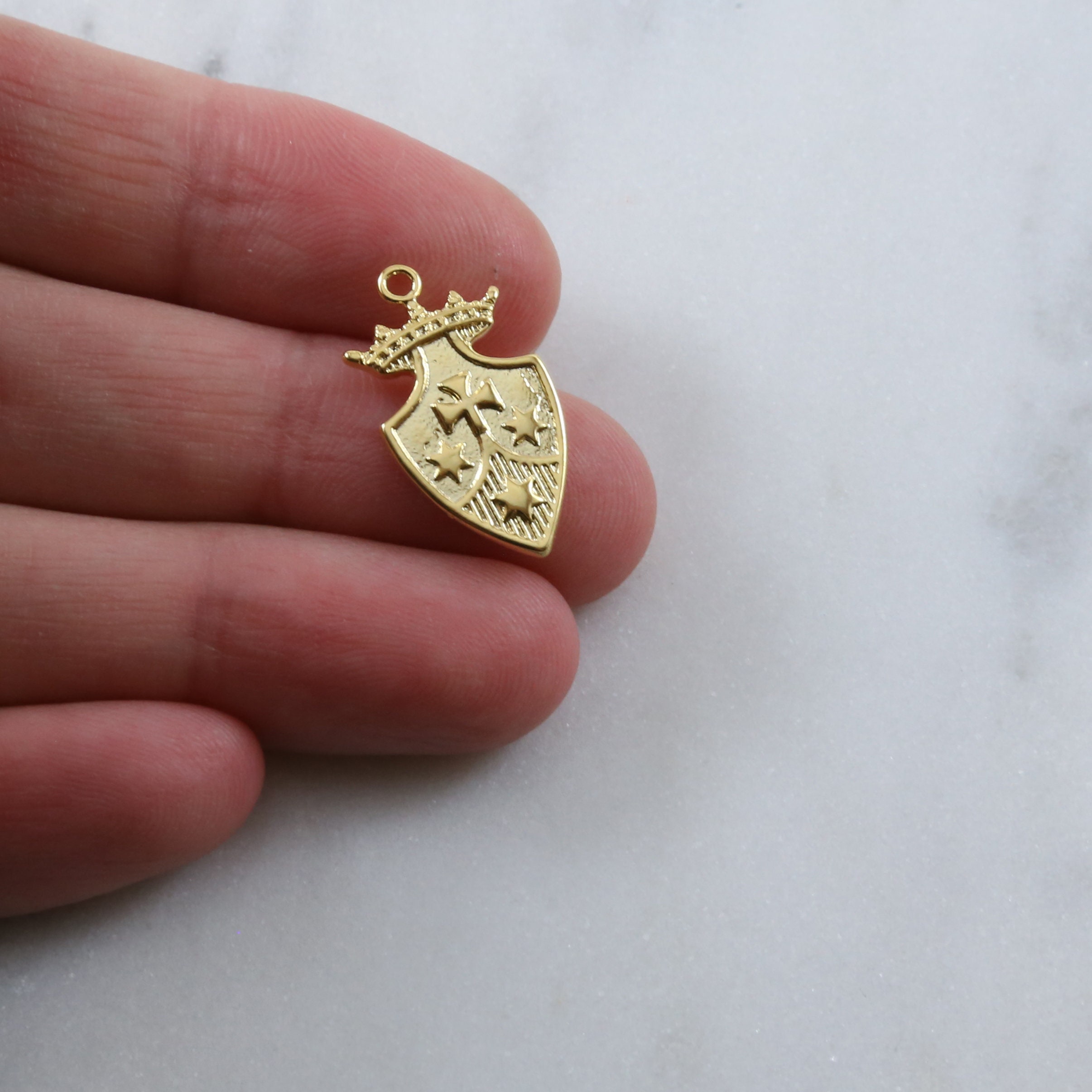 Protective Miraculous Medal Shield With Crown and Stars Gold | Etsy