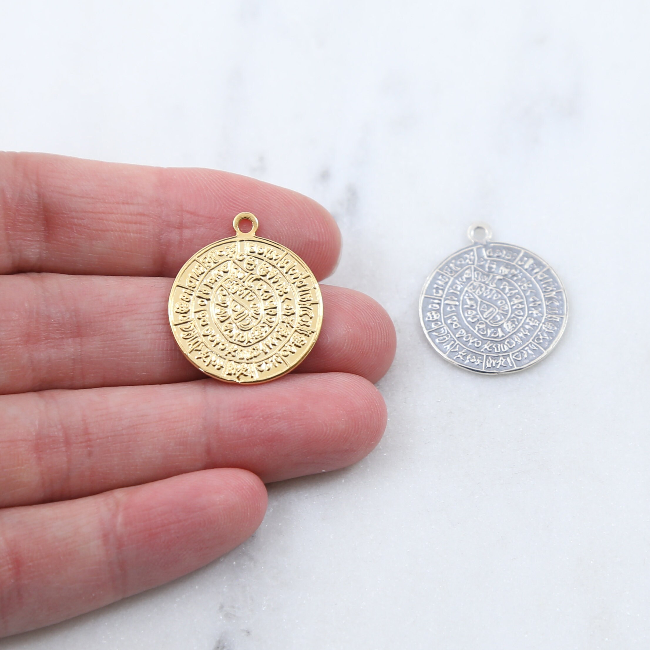 Ancient Script Coin Double Sided Round Medallion Charm in - Etsy