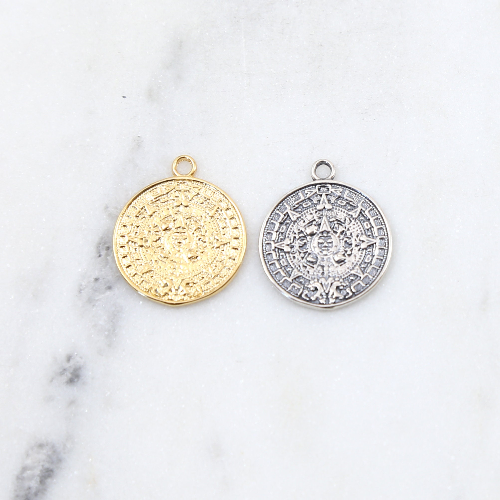 Ancient Coin Round Medallion in Sterling Silver Gold 18k Gold | Etsy