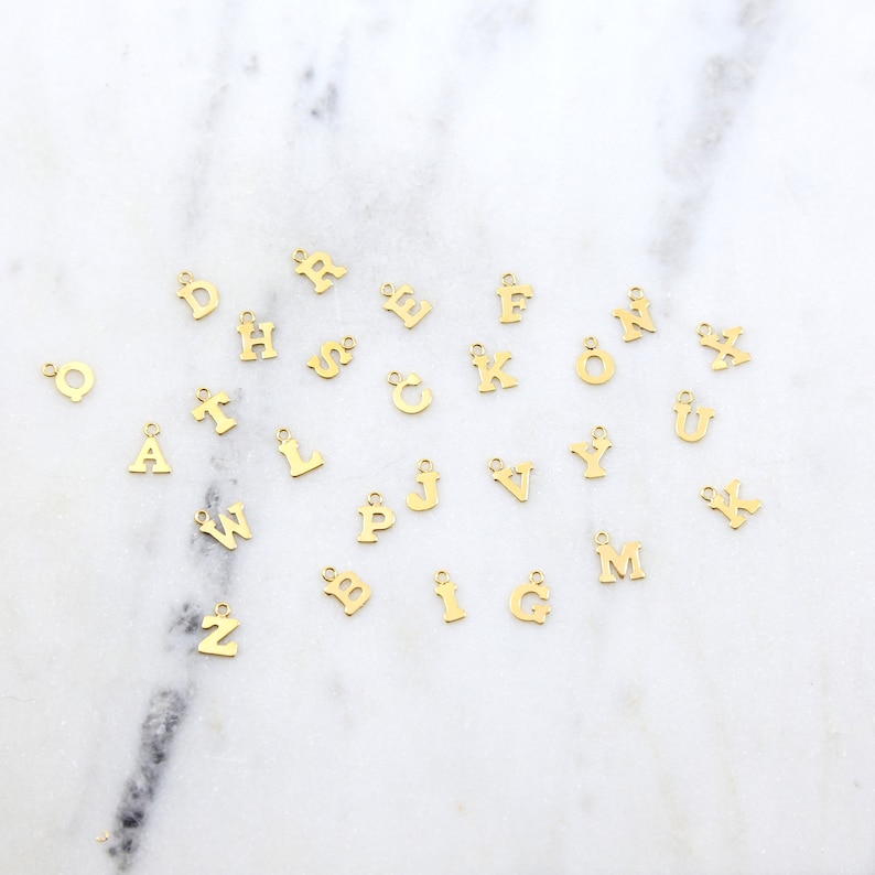 Gold Filled Initial Block Letter Charm Drop Small Tiny Personalized ...