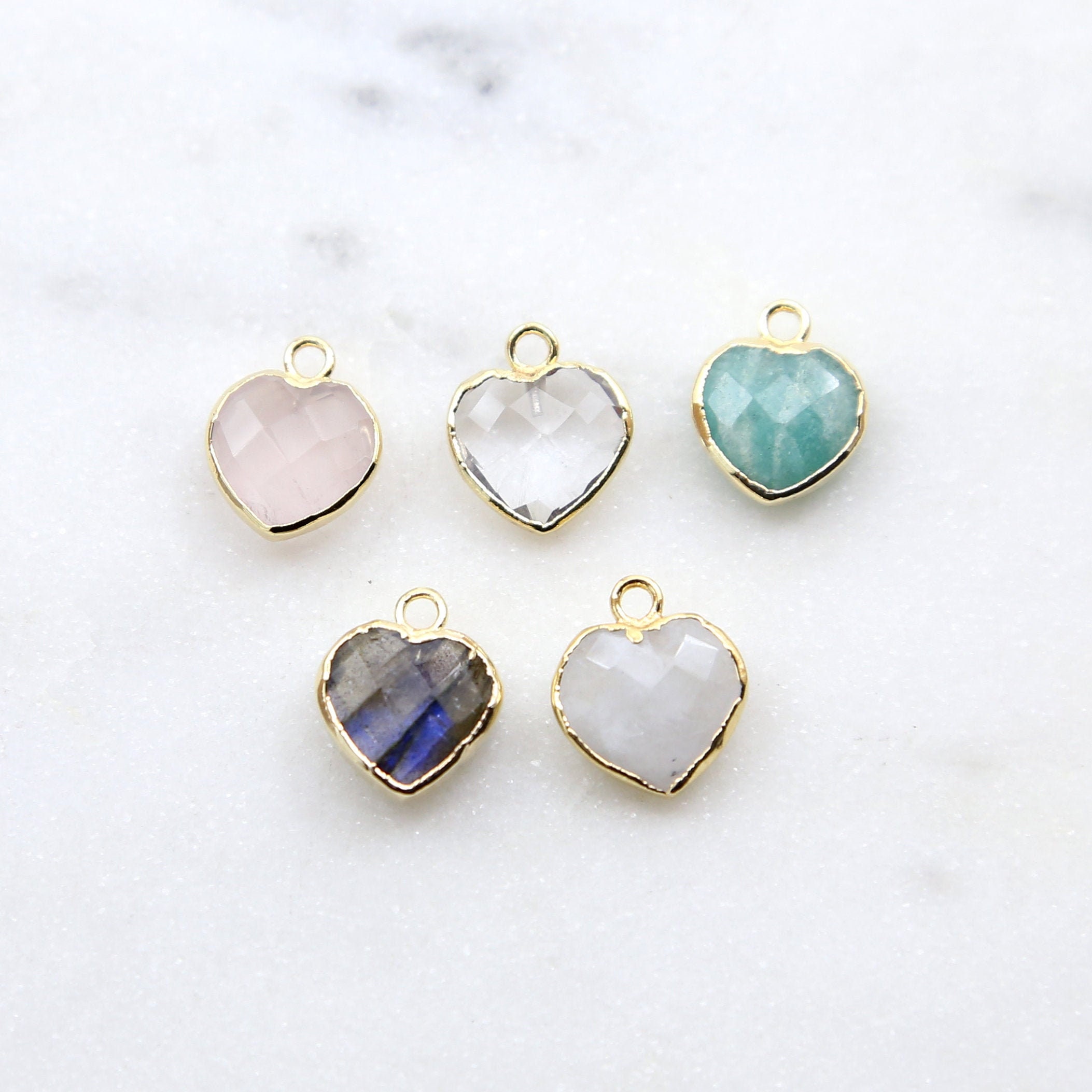 Tiny Faceted Heart Shaped Gemstone Drop Pendant in Clear | Etsy