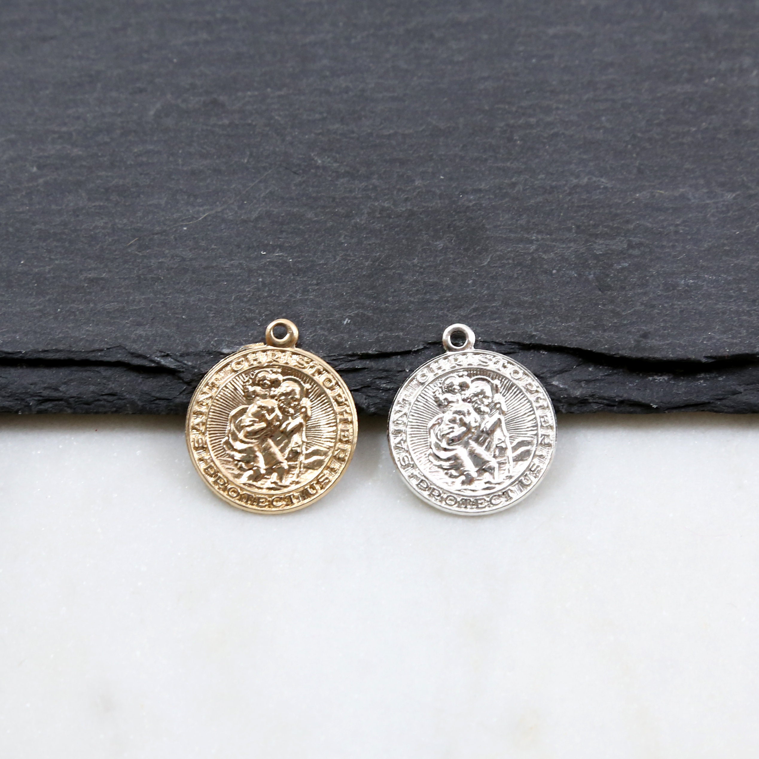 Round Saint Christopher Charm Coin Pendant, Gold Filled Saint Charm ...