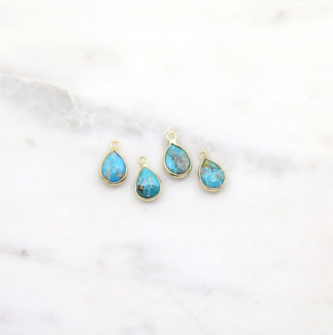 1 PC Small Turquoise Pear Teardrop 7mm X 13mm Tiny Gemstone Drop Charm ...