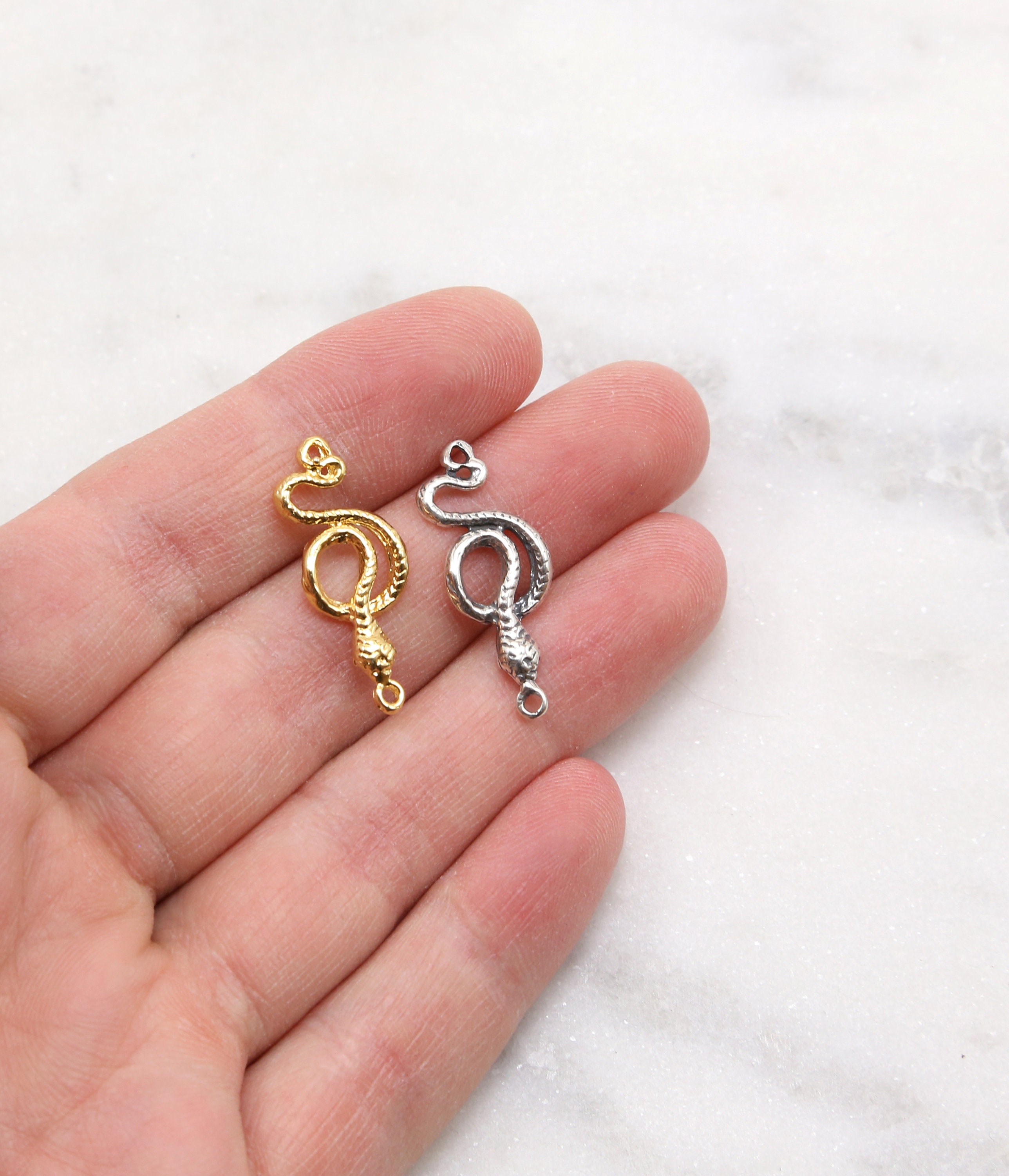 Snake Connector 2 Loop Charm Curled Coiled Serpent Serpentine | Etsy