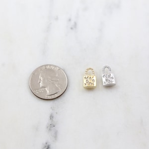 CZ Moon Star Padlock Lock Charm, Shiny Gold, Shiny Silver Thick 3D Lock ...