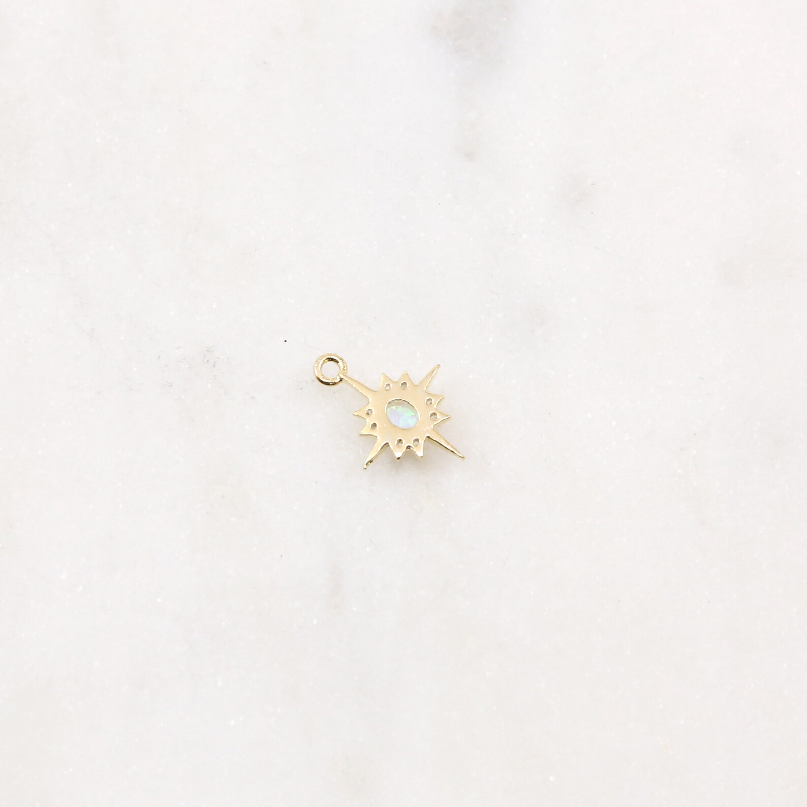 Dainty Oval Opal Celestial Star Charm Gold Charm 4 Point Star Gold CZ ...
