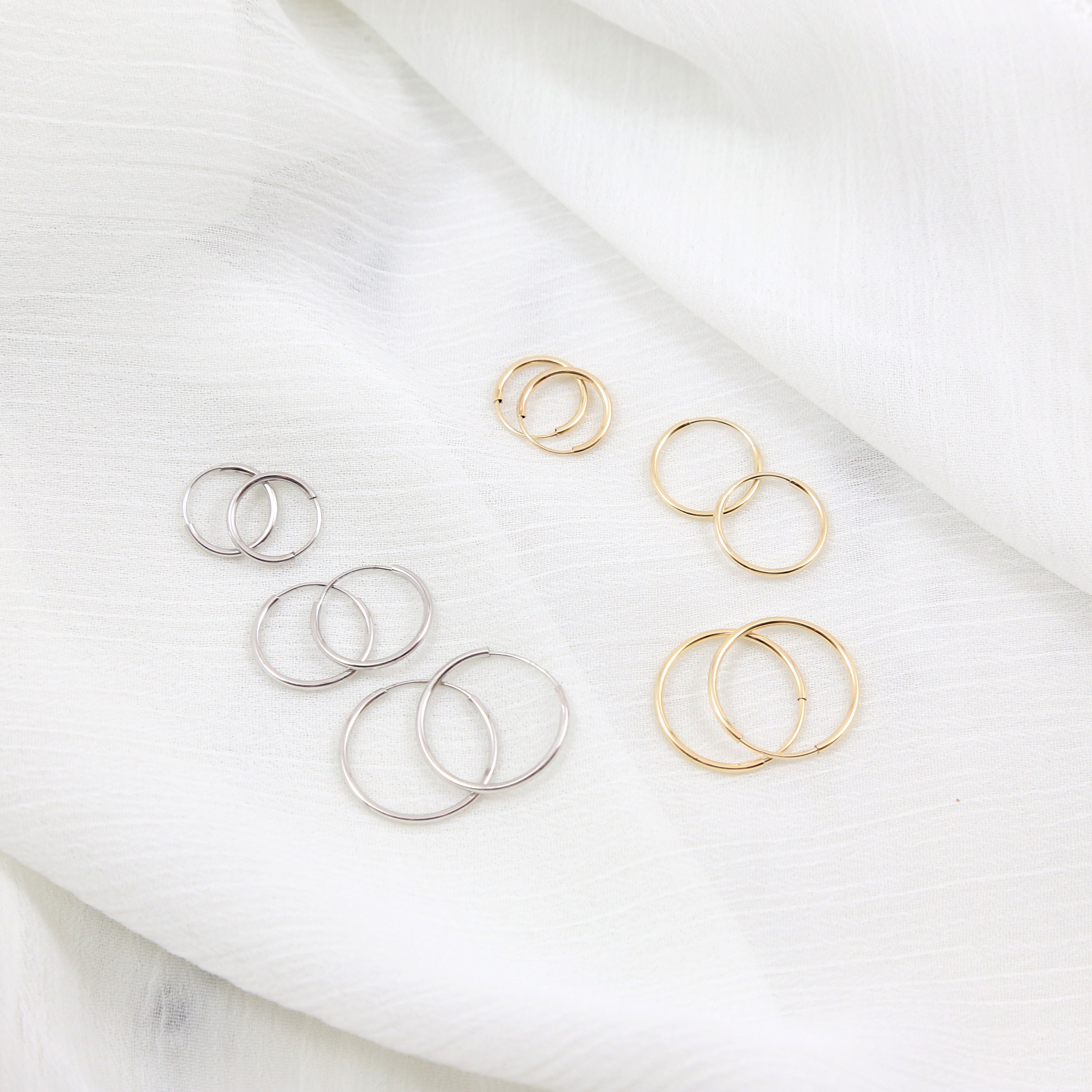 14K SOLID Gold Endless Hoop Earrings 1 Pair Thin Small Gold - Etsy