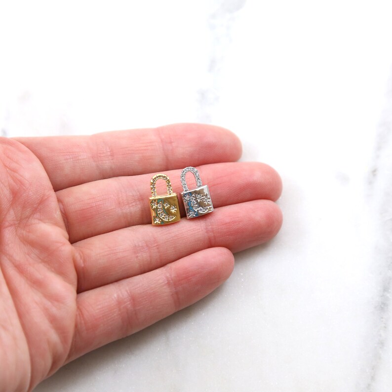 CZ Moon Star Padlock Lock Charm Shiny Gold Shiny Silver | Etsy