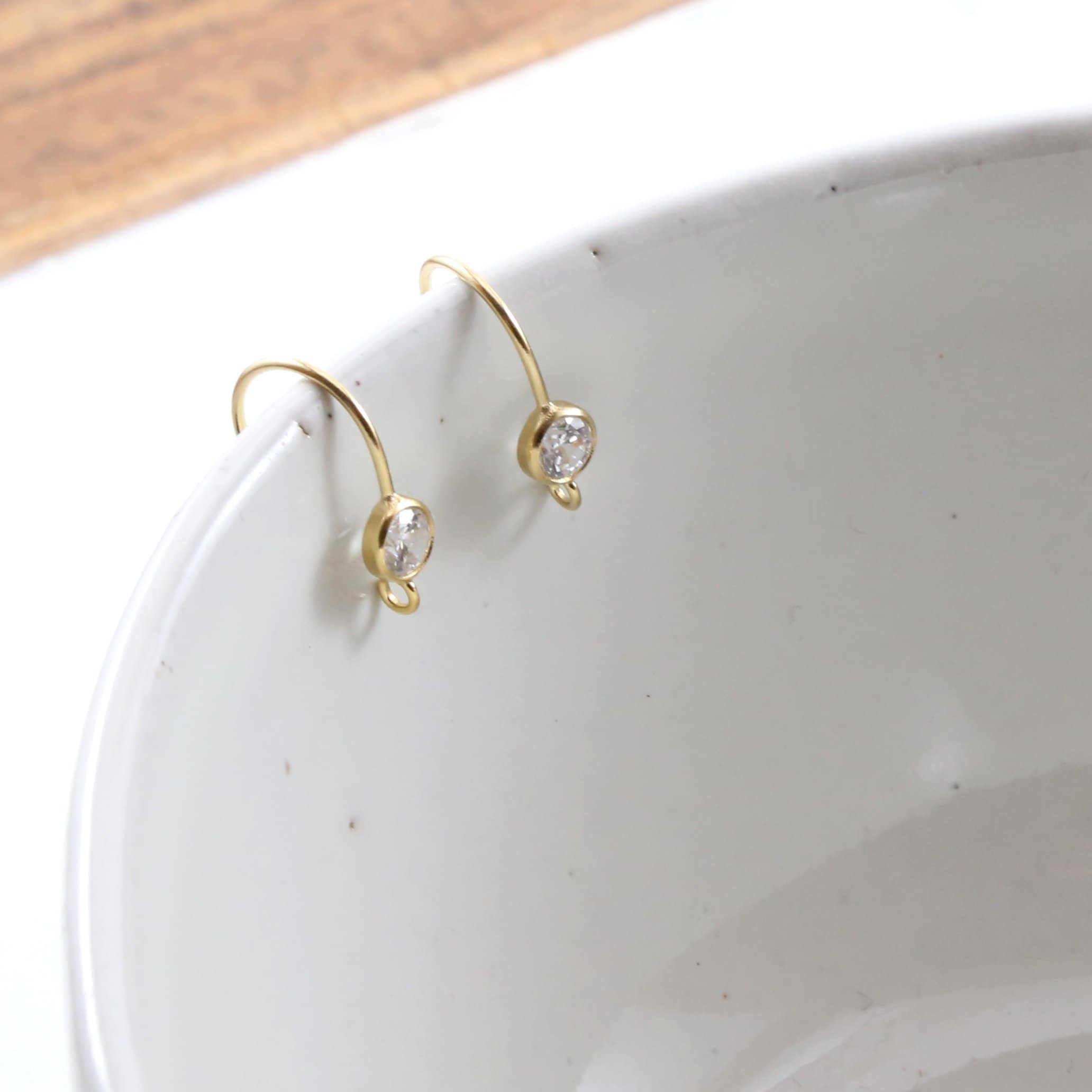 2 Pieces 1 Pair 14k Gold Filled 4mm CZ Bezel French Gold Ear | Etsy