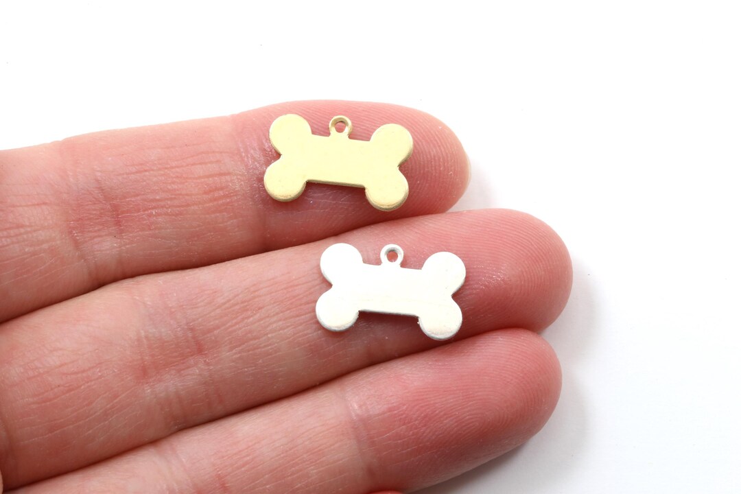 Dog Bone Stamping Engraving Charm in Gold Filled or Sterling Silver Pet ...