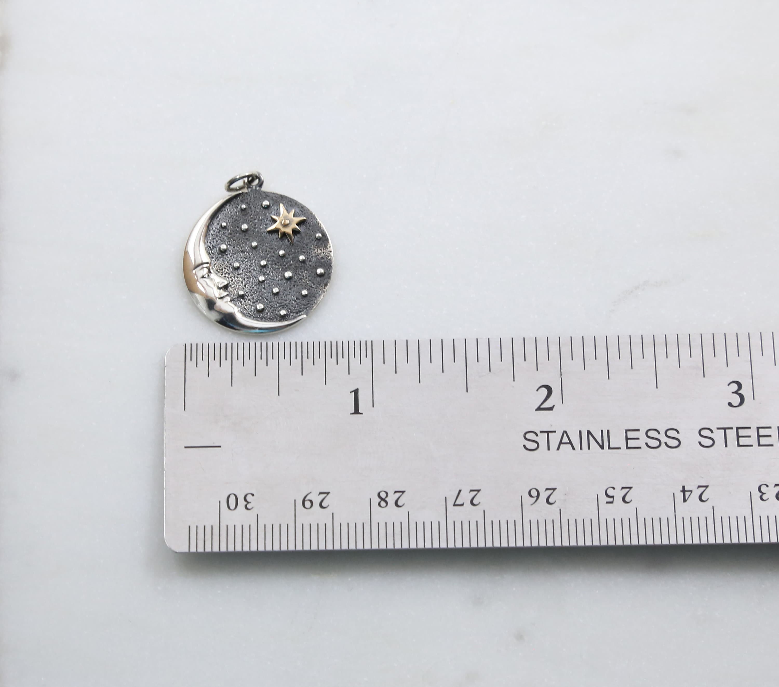 Sterling Silver Crescent Moon Coin Medallion Charm Nature - Etsy