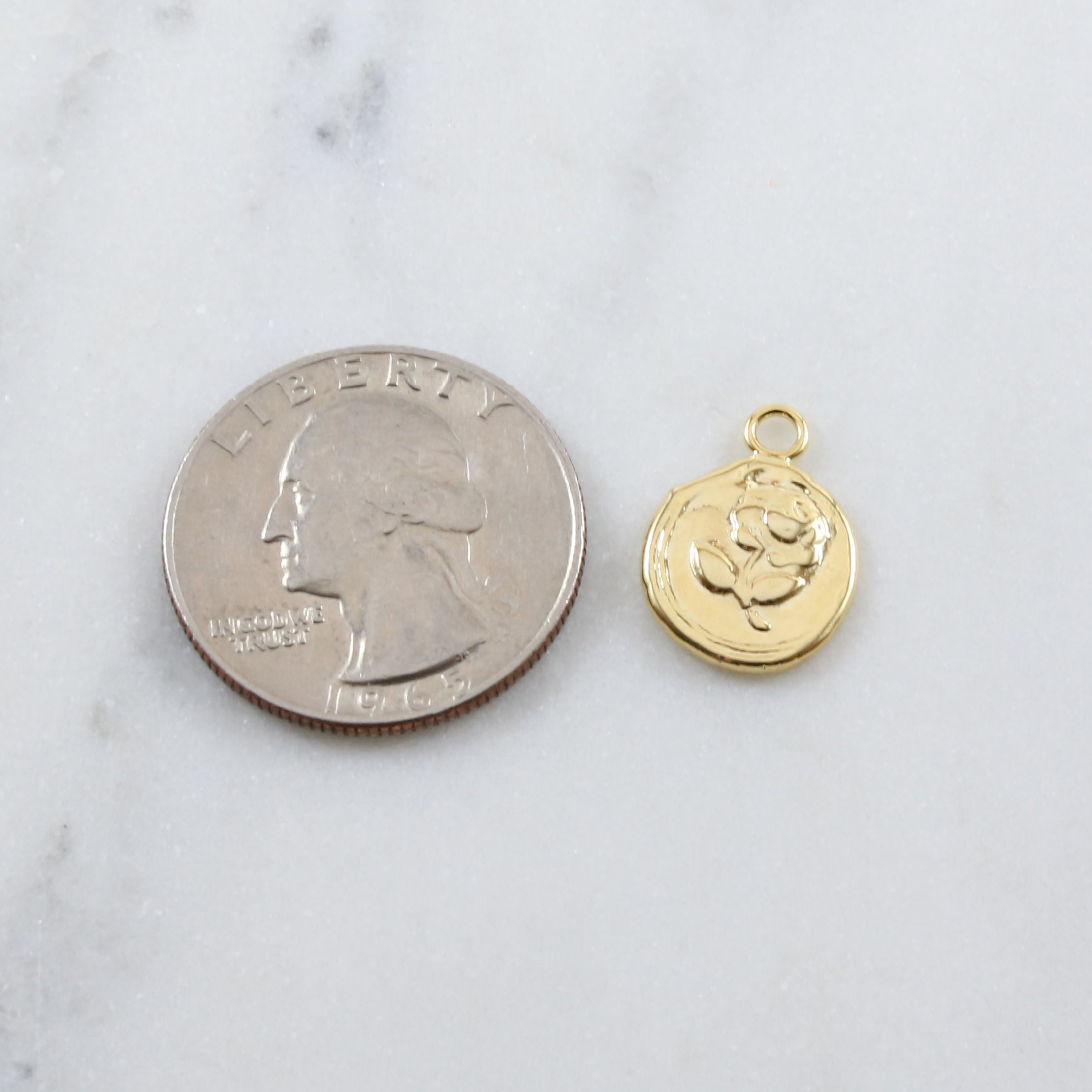 Rose Coin Pendant 11x13mm Charm Flower Pendant Gold Plated - Etsy