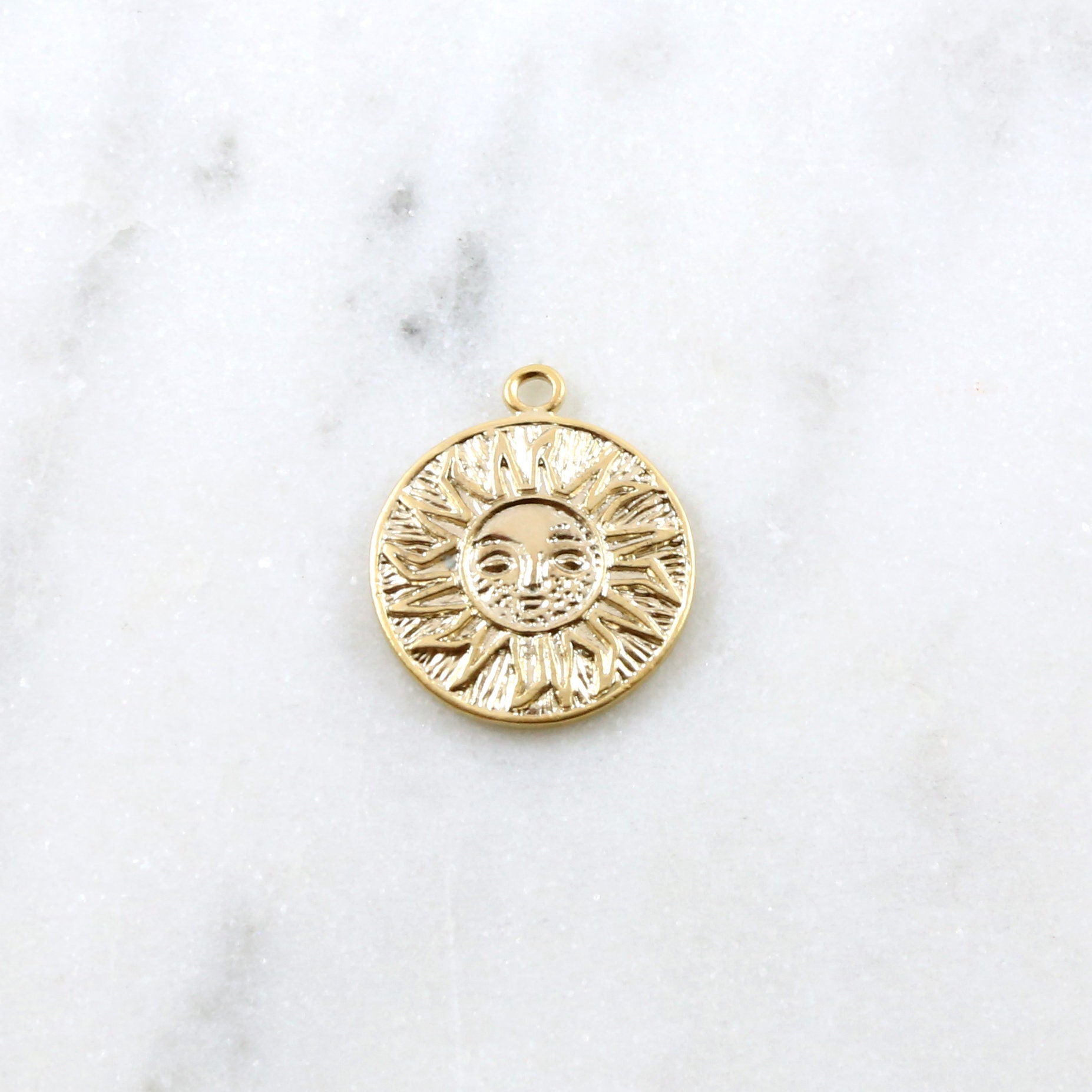 Sun Disc 15mm Celestial Jewelry Gold Plated Sun Charm - Etsy