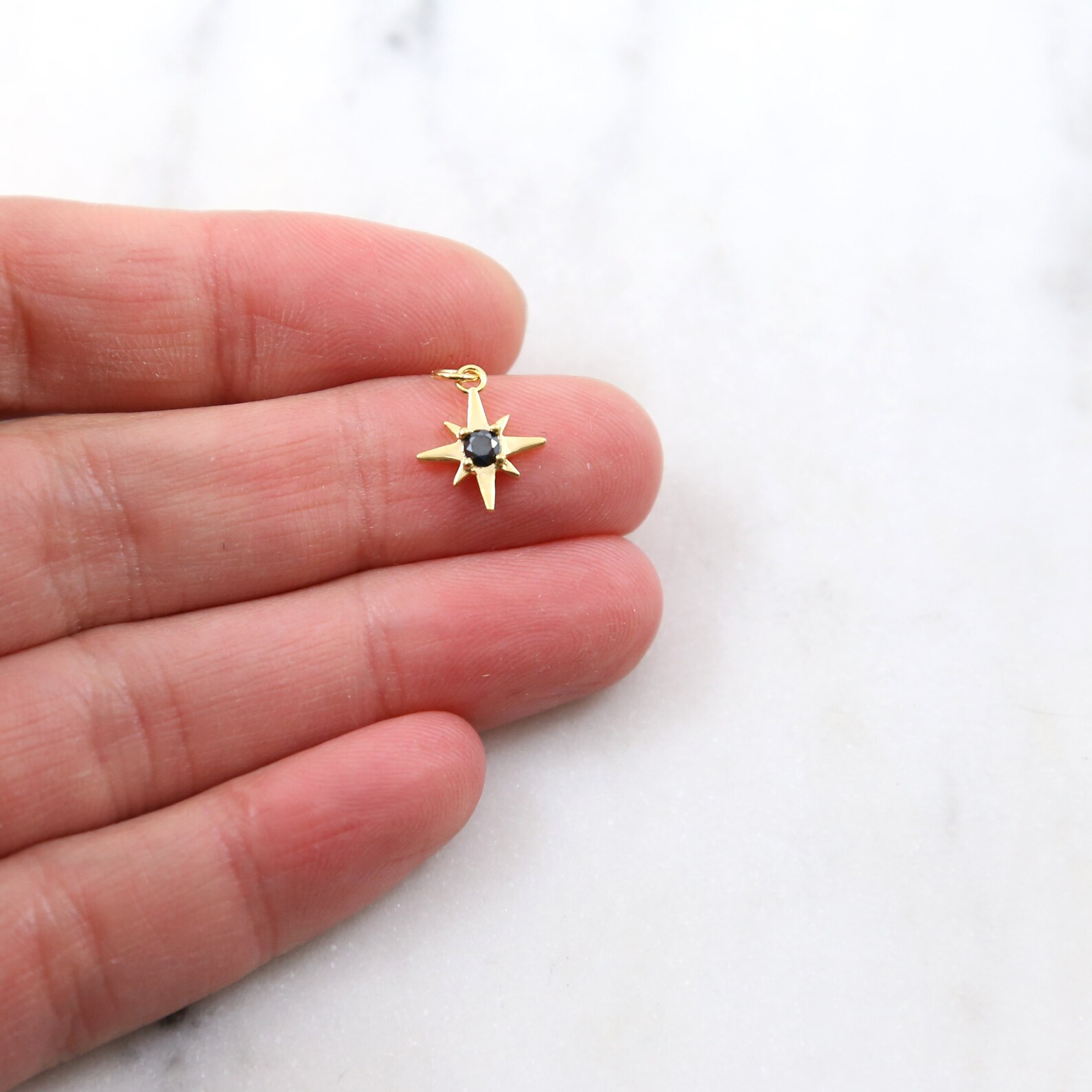 Black Starburst Tiny Stone CZ 8 Point Star Cubic Zirconia Small ...