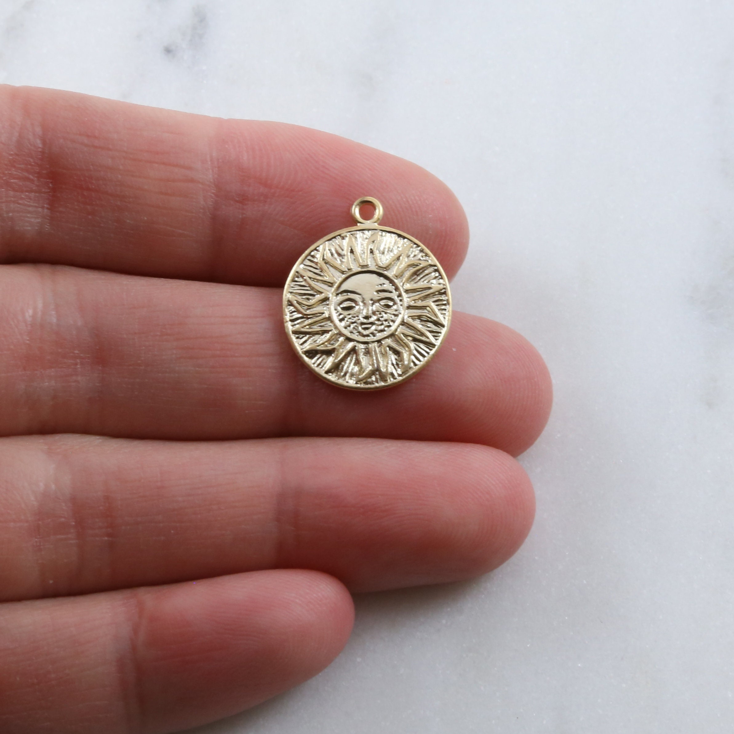 Sun Disc 15mm Celestial Jewelry Gold Plated Sun Charm - Etsy