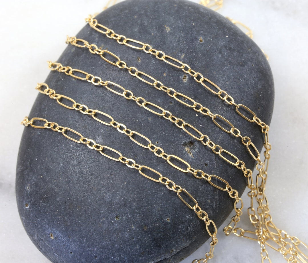 3x5mm Delicate Flat Oval Elongated Round 3+1 Long and Short Chain Chain ...