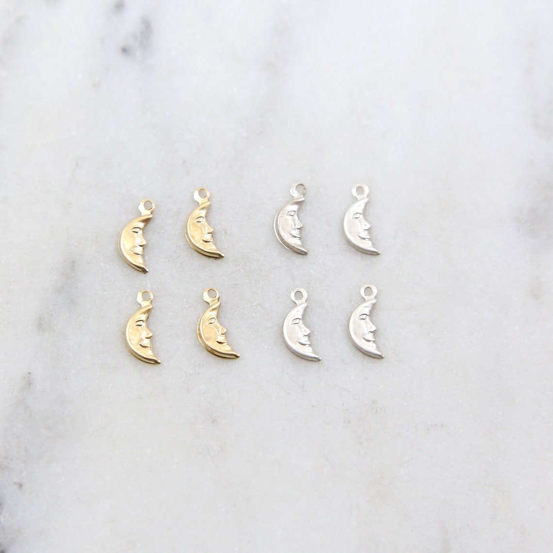 4pcs - Tiny Crescent Moon Face Charm, Moon Pendant, Moon Charm, Gold ...