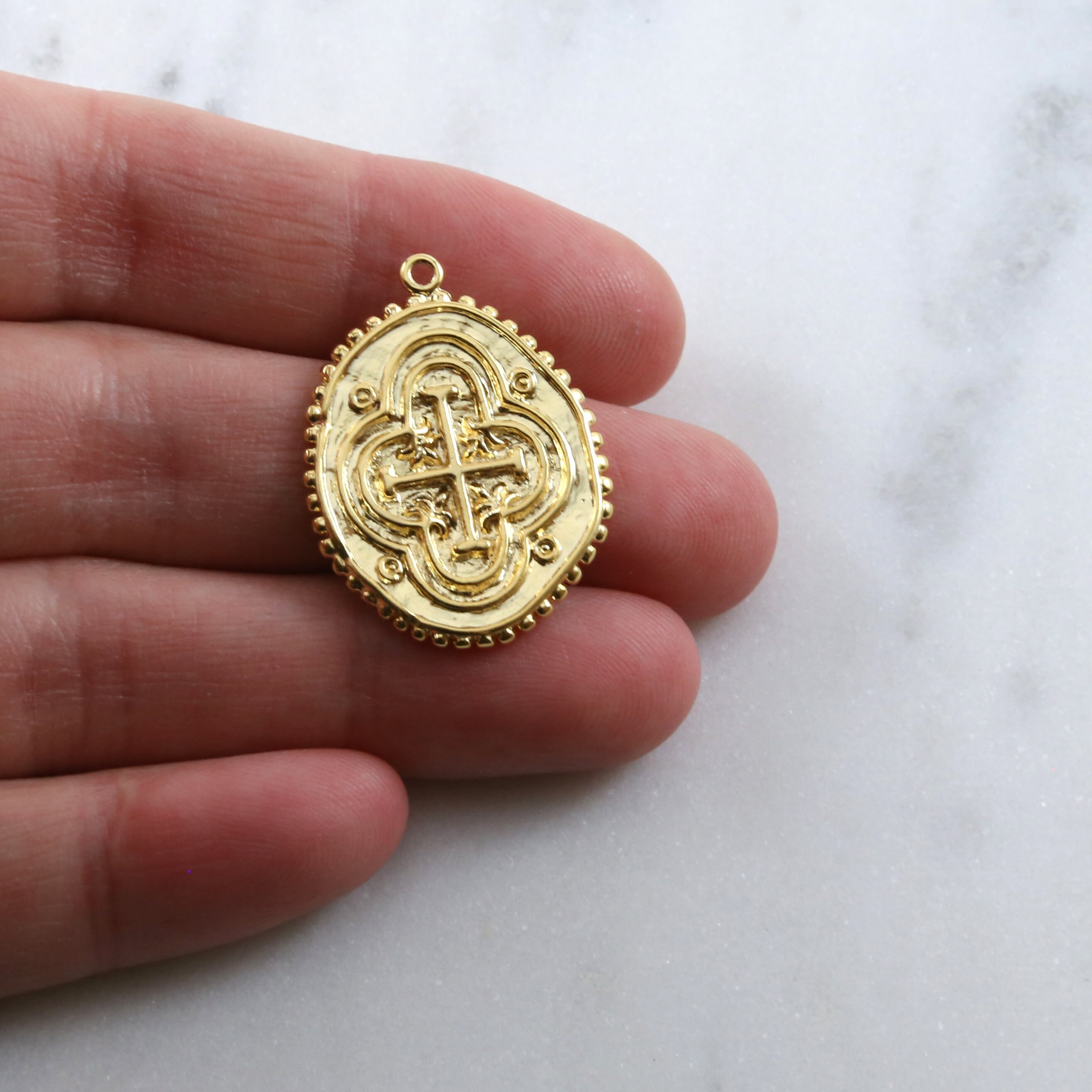 Unique Cross Coin Pendant 20x25mm Rhodium Plated Gold Charm | Etsy