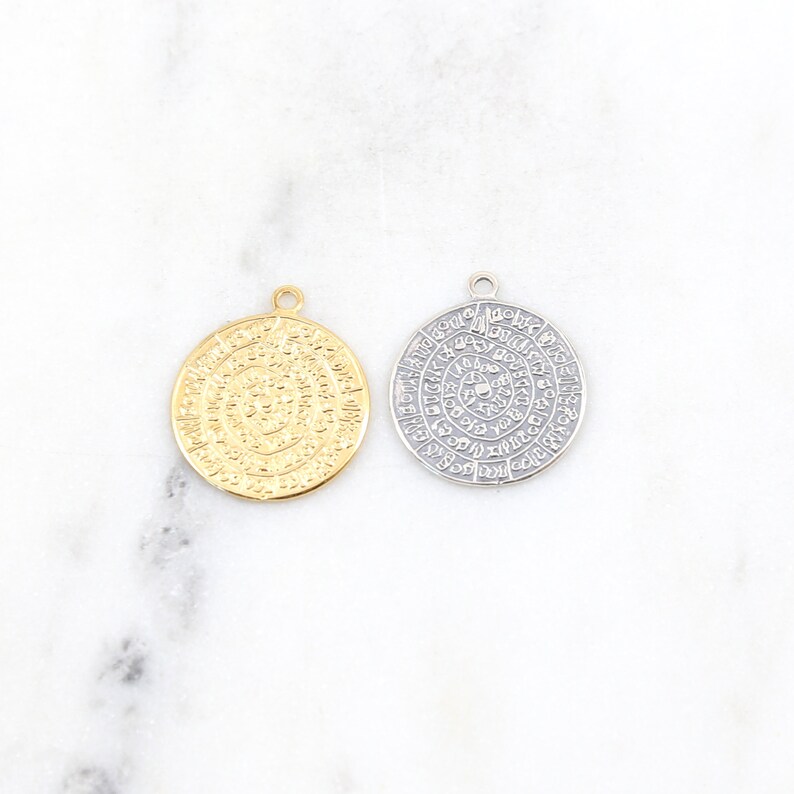 Ancient Script Coin Double Sided Round Medallion Charm in - Etsy