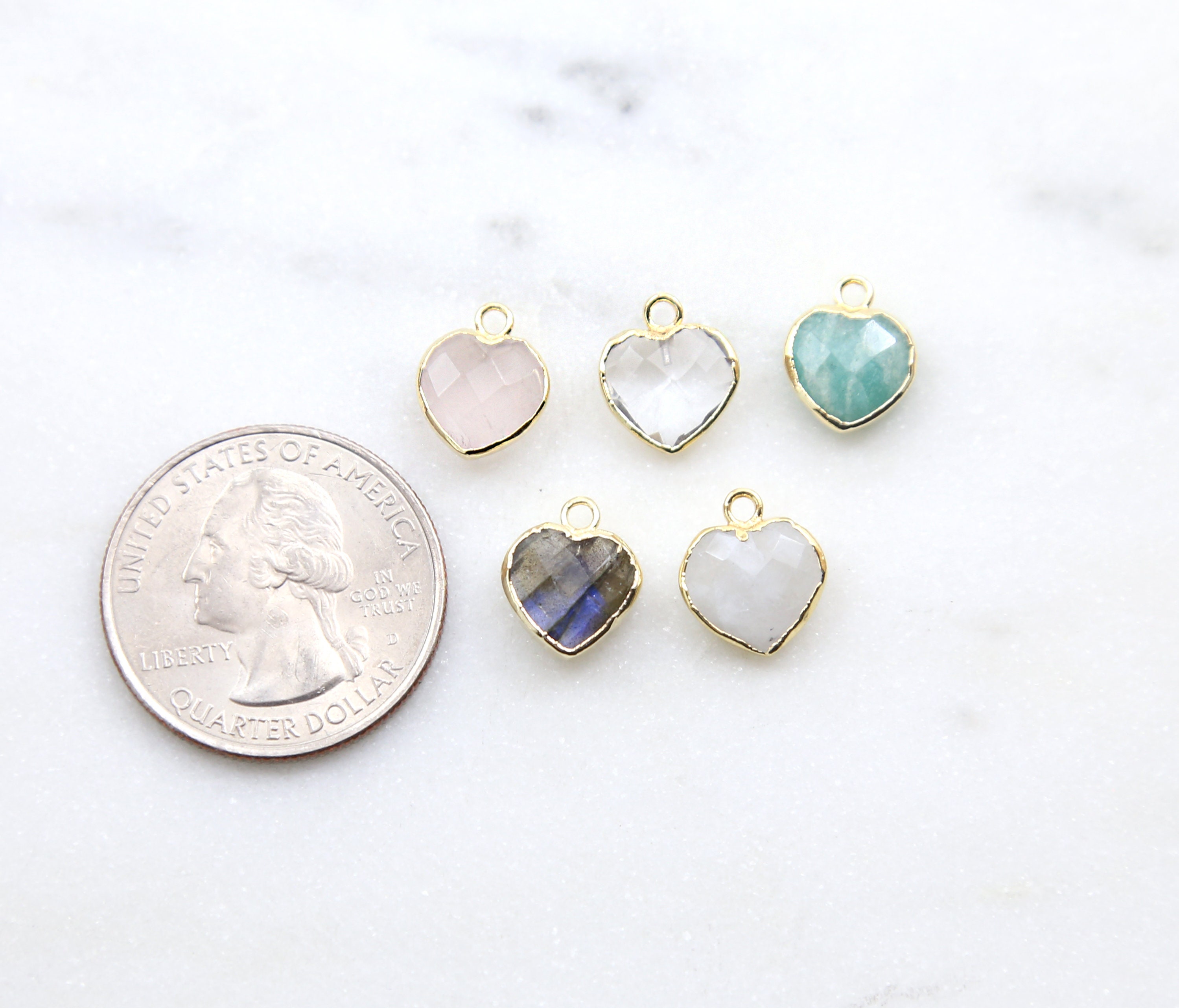 Tiny Faceted Heart Shaped Gemstone Drop Pendant in Clear | Etsy