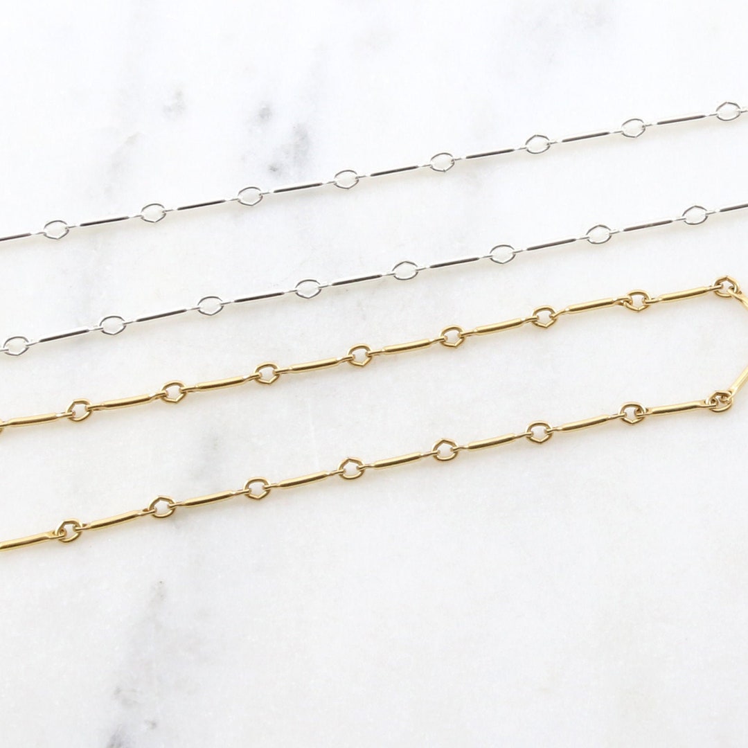 14K Gold Filled Chain 1x8mm Bar Tube Chain Dainty Minimal Unfinished ...