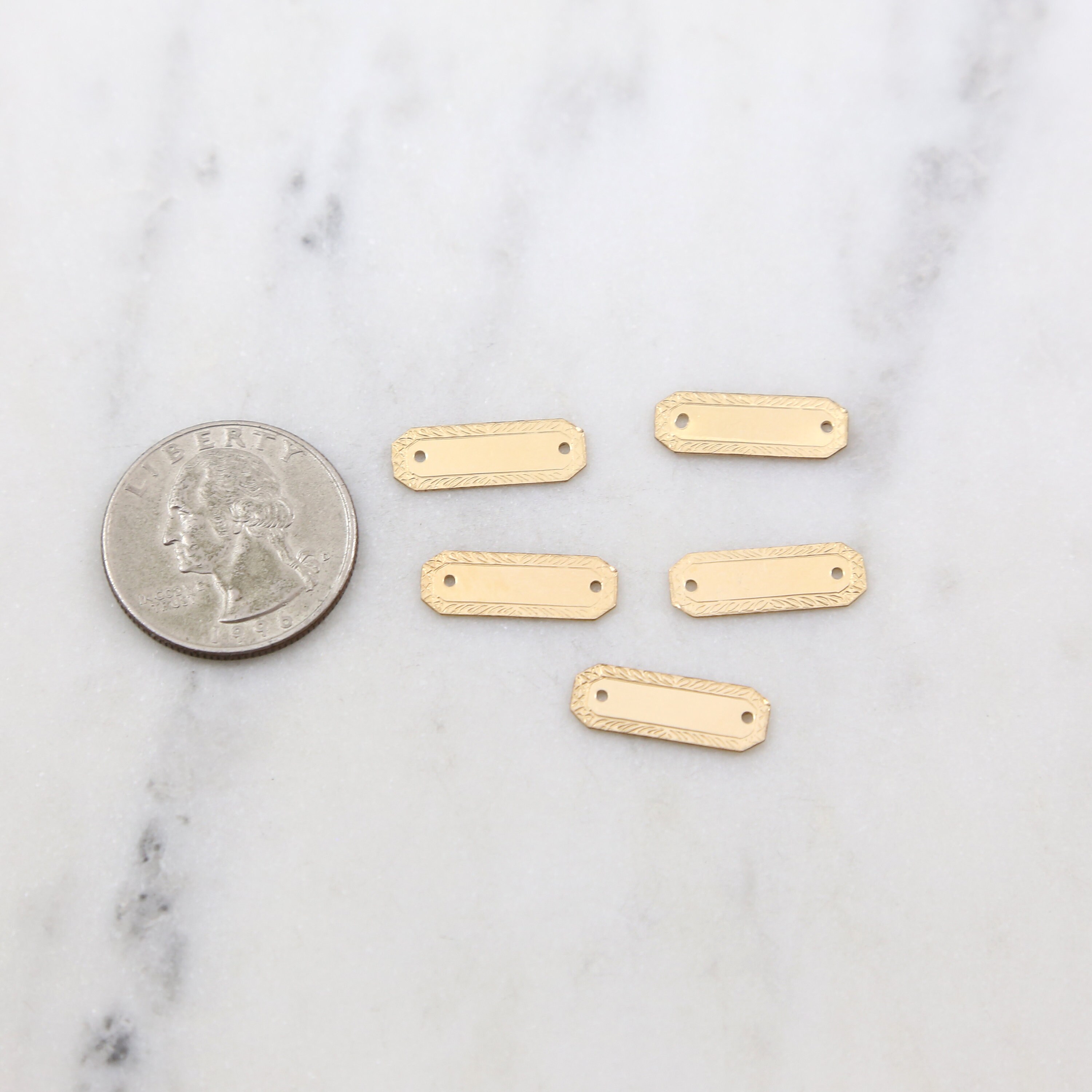 14K Gold Filled Rectangle Pretty Etched Bar Stamping Blank Connector, 2 ...