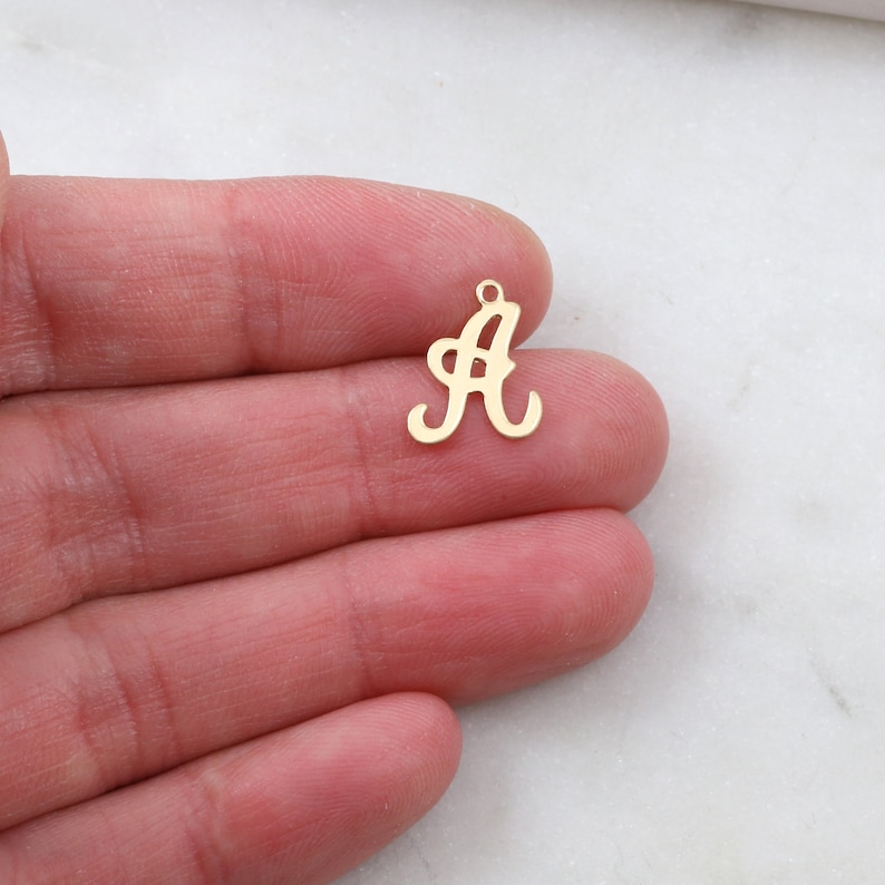 14K Gold Filled Cursive Initial Letter Charm Drop Small Tiny - Etsy