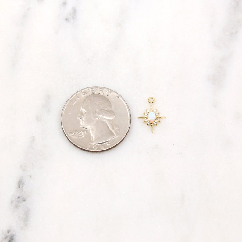 Dainty Oval Opal Celestial Star Charm Gold Charm 4 Point Star Gold CZ ...