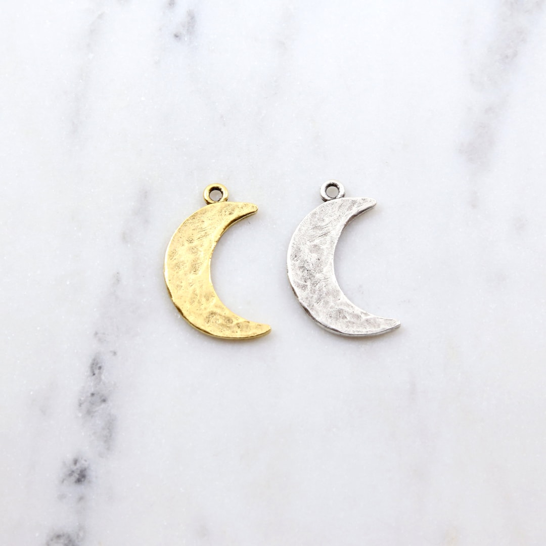 Large Textured Hammered Pewter Crescent Moon Charm, Antique Gold ...