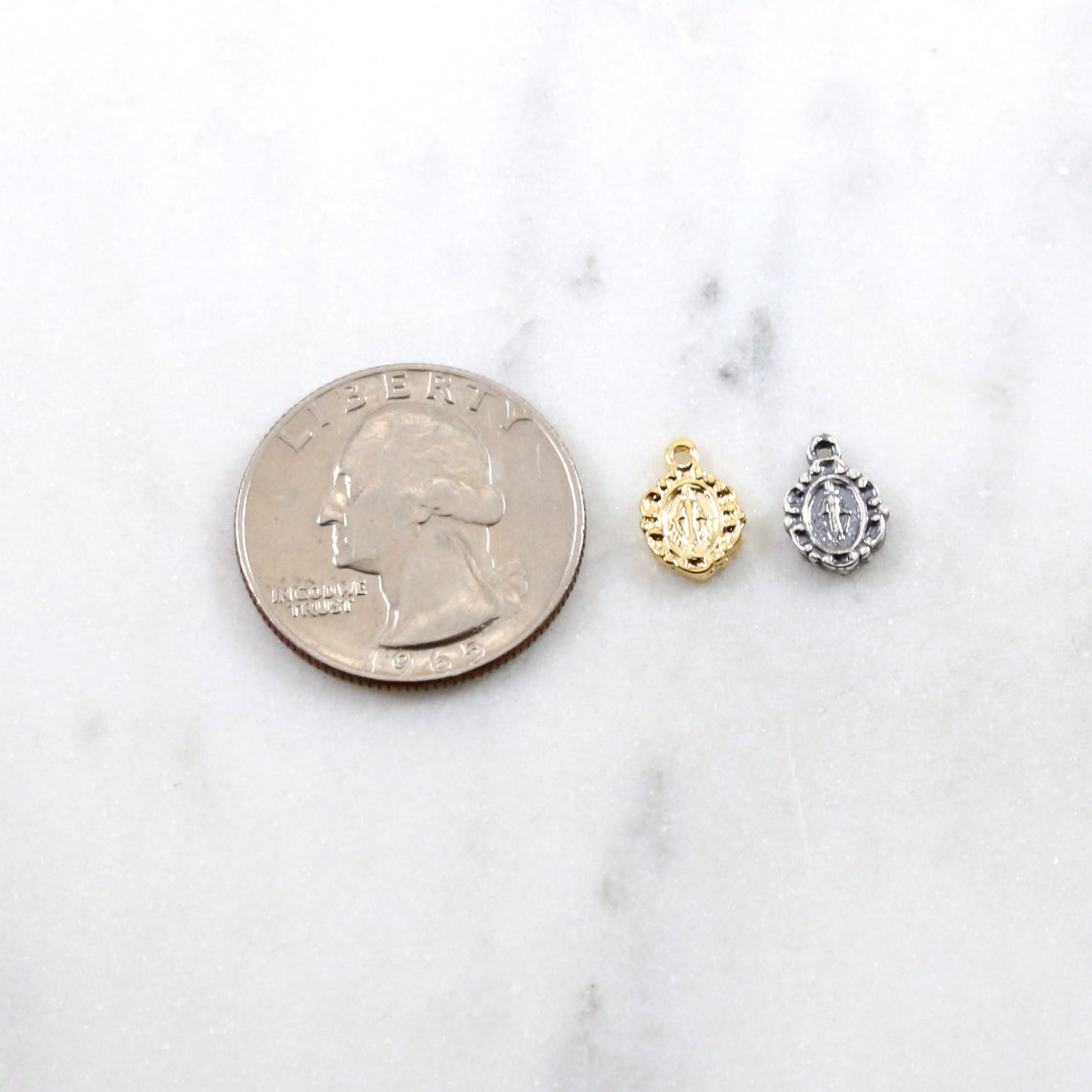 Tiny Mini Virgin Mother Mary Oval Religious Miraculous Medal Two Sided ...