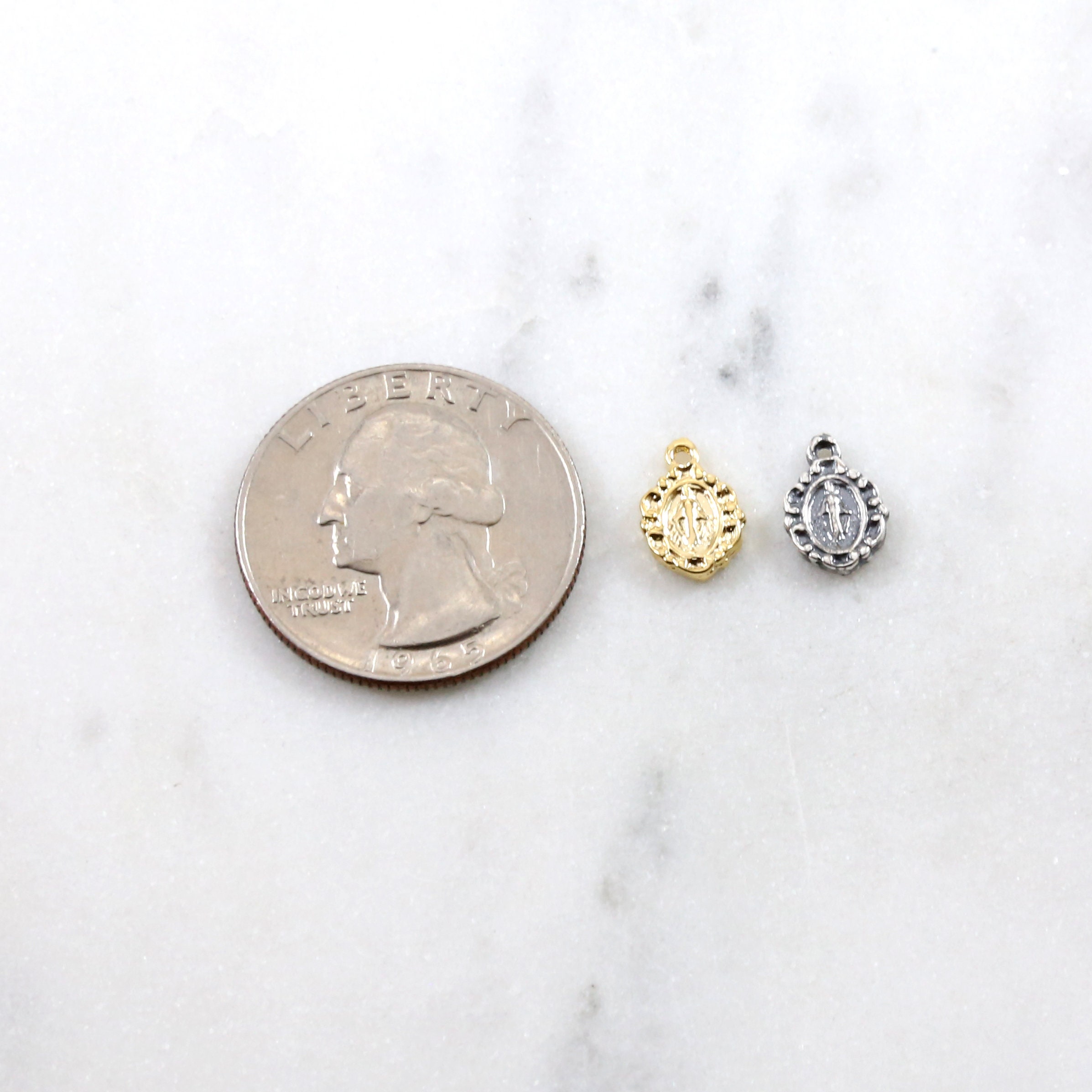 Tiny Mini Virgin Mother Mary Oval Religious Miraculous Medal Two Sided ...