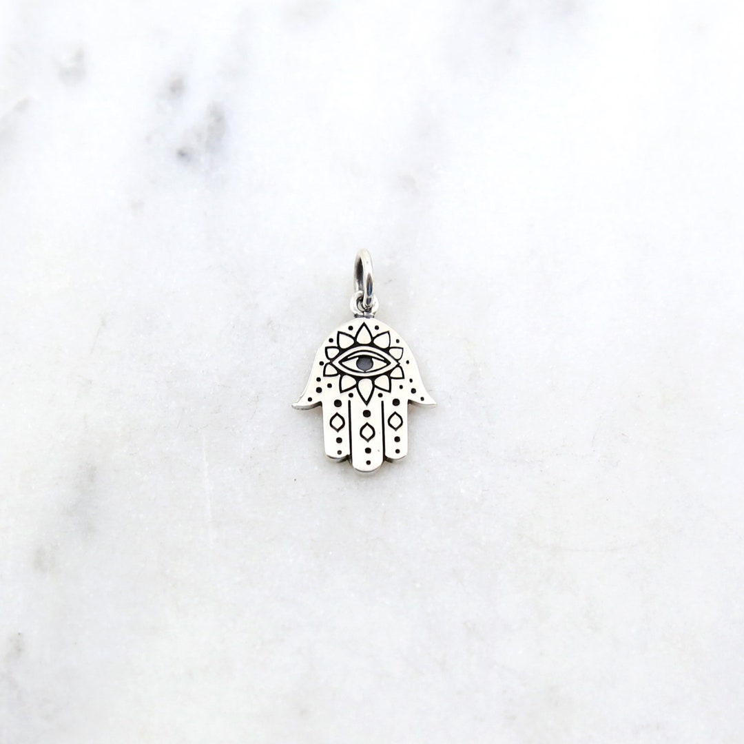 Sterling Silver Hamsa Pendant Hamsa Hand Charm Decorative Pretty Etched ...