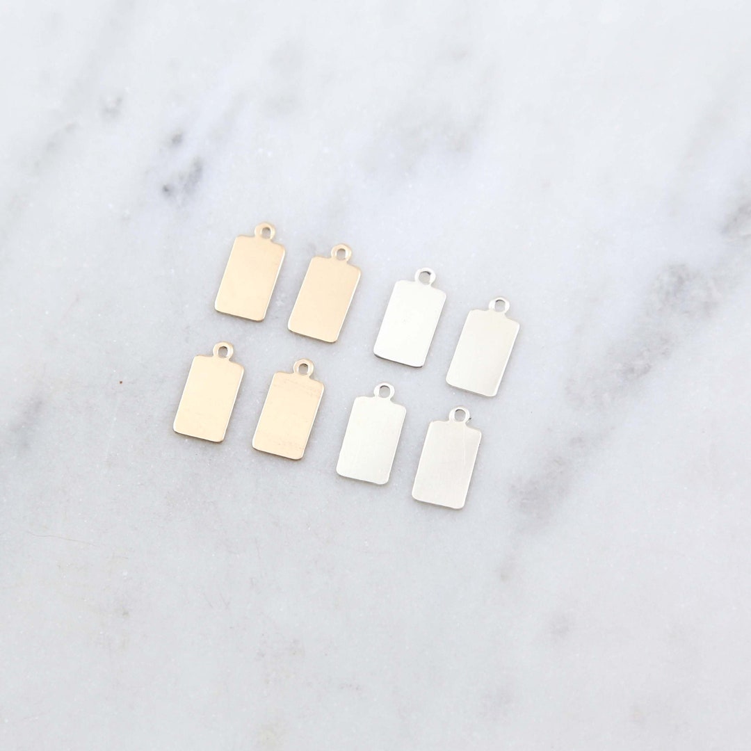 4 Pcs Small Rectangle Stamping Blank With Ring 12mm X 6mm 14K Gold ...