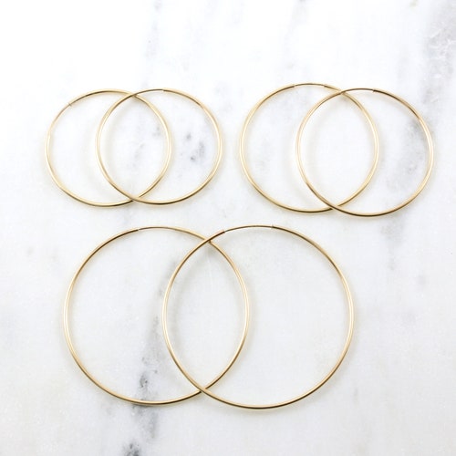 1 Pair Large 50mm 14K Gold Filled Thick Flex Tube Hoop - Etsy