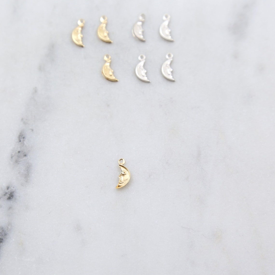 4pcs - Tiny Crescent Moon Face Charm, Moon Pendant, Moon Charm, Gold ...