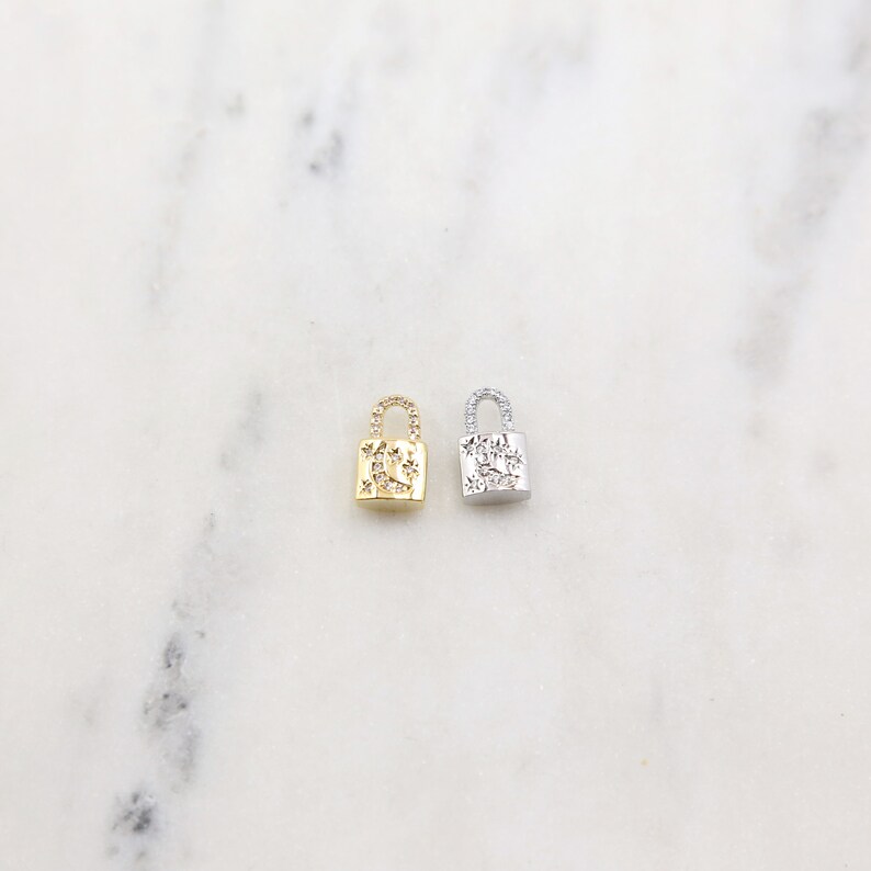 CZ Moon Star Padlock Lock Charm Shiny Gold Shiny Silver | Etsy