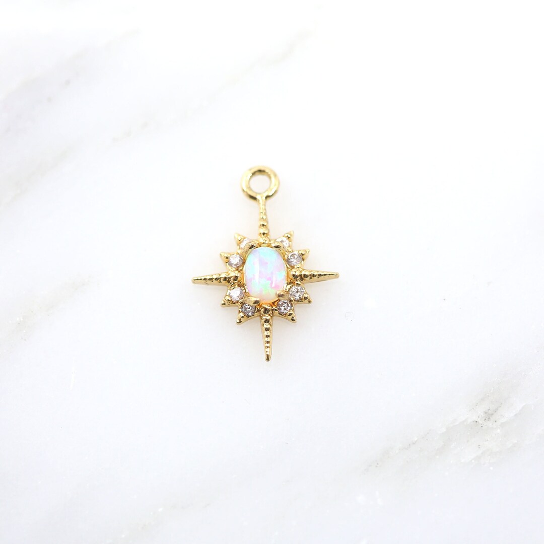 Dainty Oval Opal Celestial Star Charm Gold Charm 4 Point Star Gold CZ ...