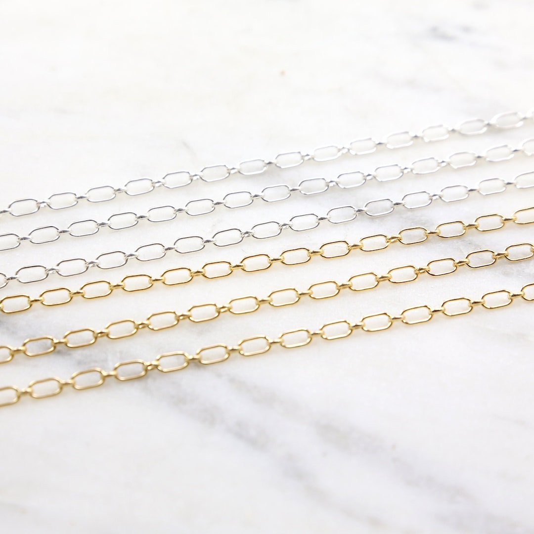 Rectangle Long and Short Chain 6mm X 3.4mm Rounded Paperclip Chain 14K ...