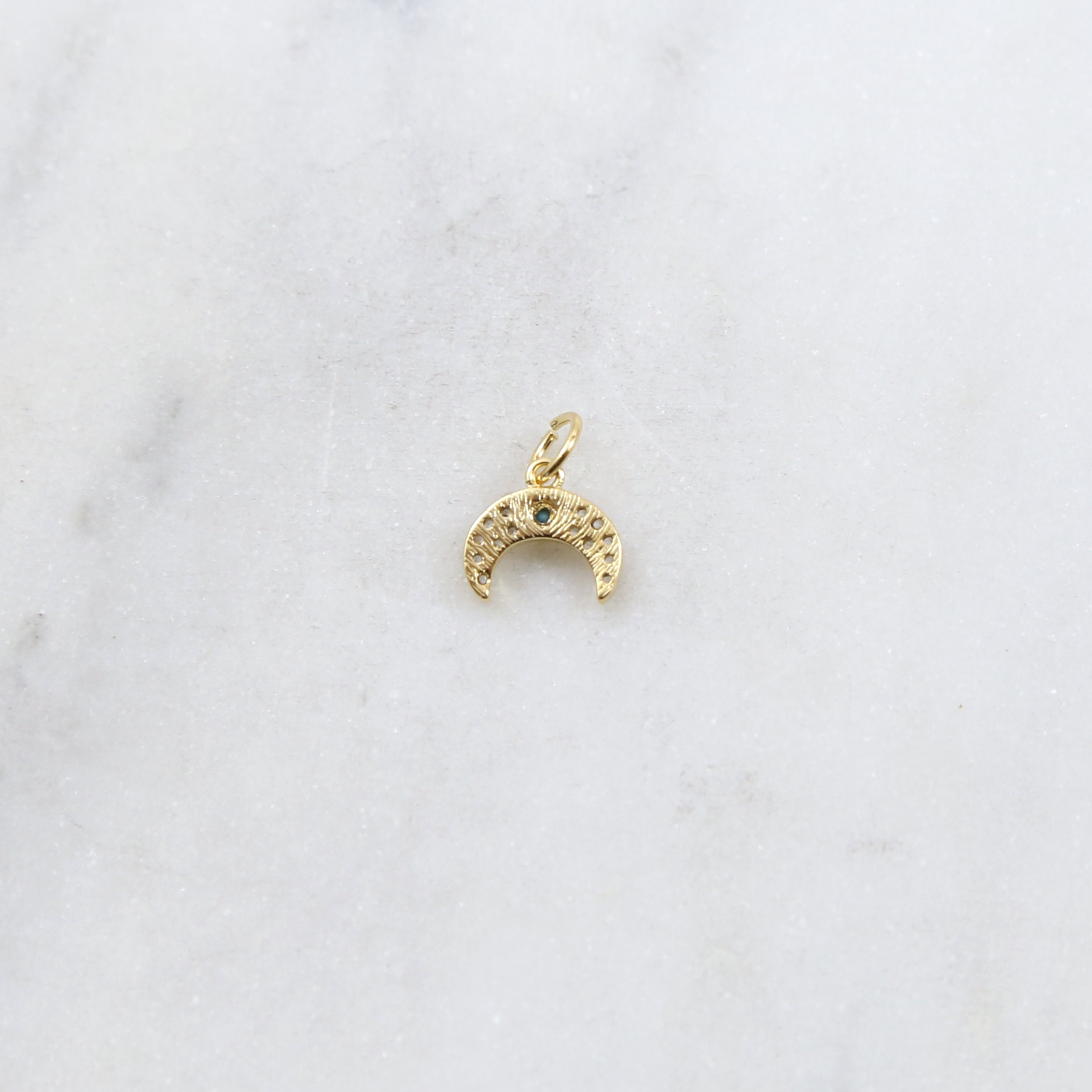 Tiny Cubic Zirconia CZ Crescent Moon Mini Horn Charm Turquoise - Etsy