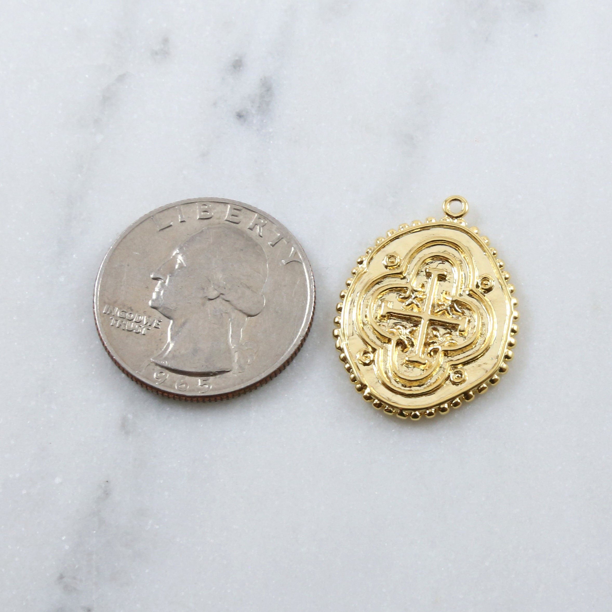 Unique Cross Coin Pendant 20x25mm Rhodium Plated Gold Charm | Etsy