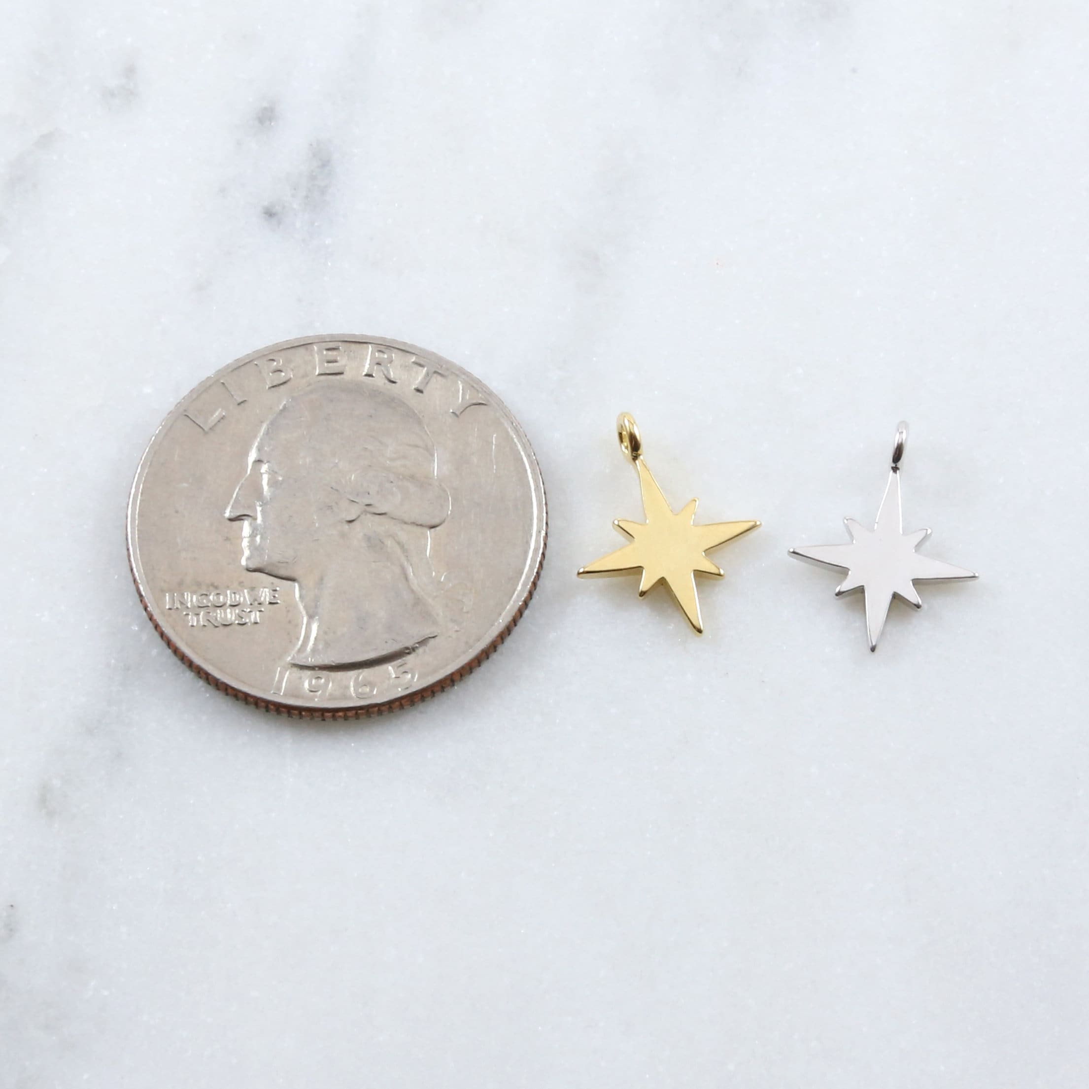 Simple North Star Charm Sideways Loop Gold Plated Rhodium | Etsy