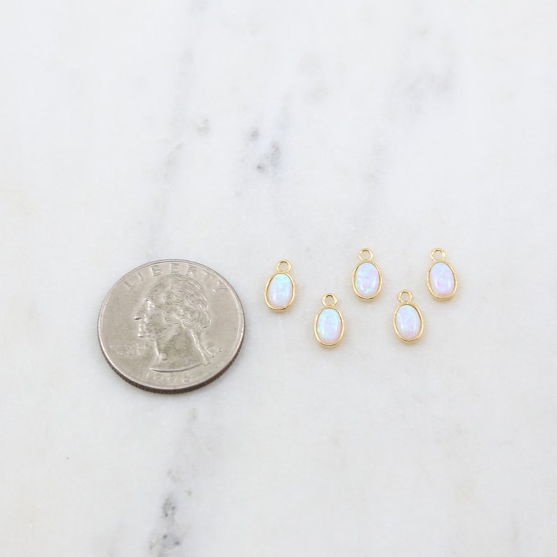 1 Piece Small Opal Oval 10mm X 5mm Charm Gemstone Gold Rimmed Gold ...