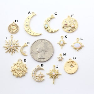 Gold Opal Star and Moon Celestial Collection, Choose Your Charm, Gold Star Charm, Opal Moon ...