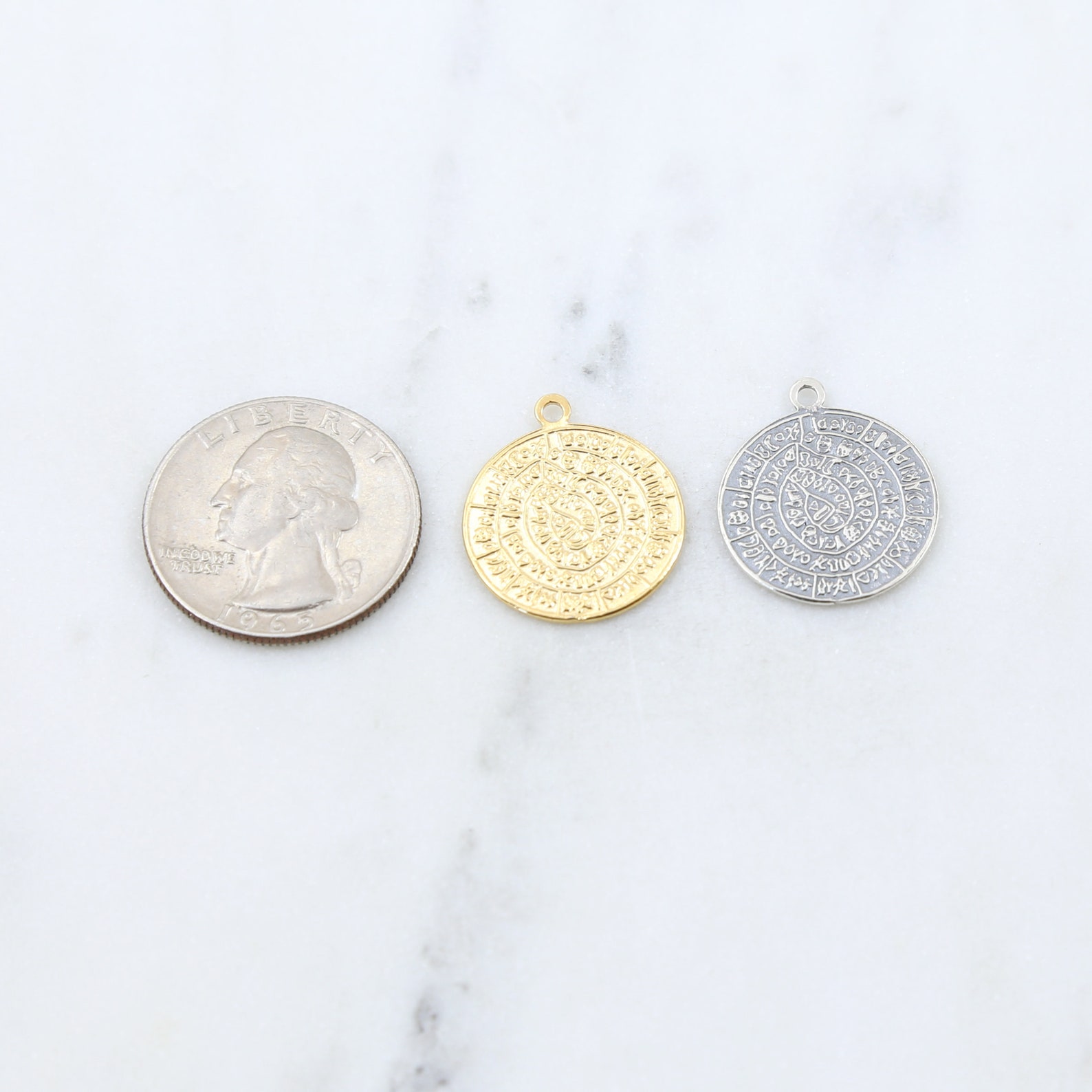 Ancient Script Coin Double Sided Round Medallion Charm in - Etsy