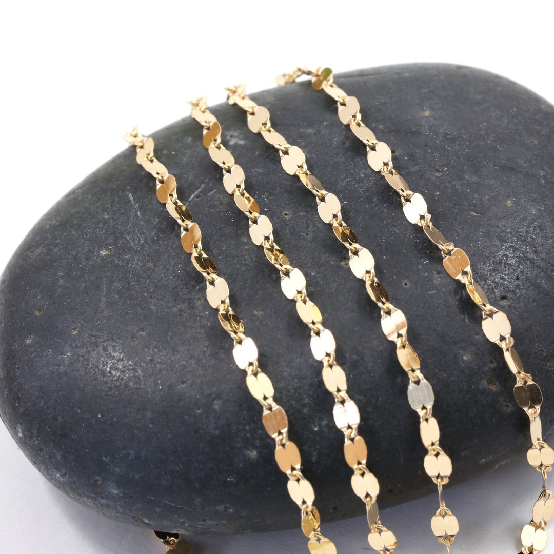 14K Gold Filled 2.2 X 2.6mm Shimmering Shiny Dapped Flat Oval Chain ...