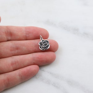 Sterling Silver Small Pretty Rose Charm Rose Petals Flower Garden Charm ...