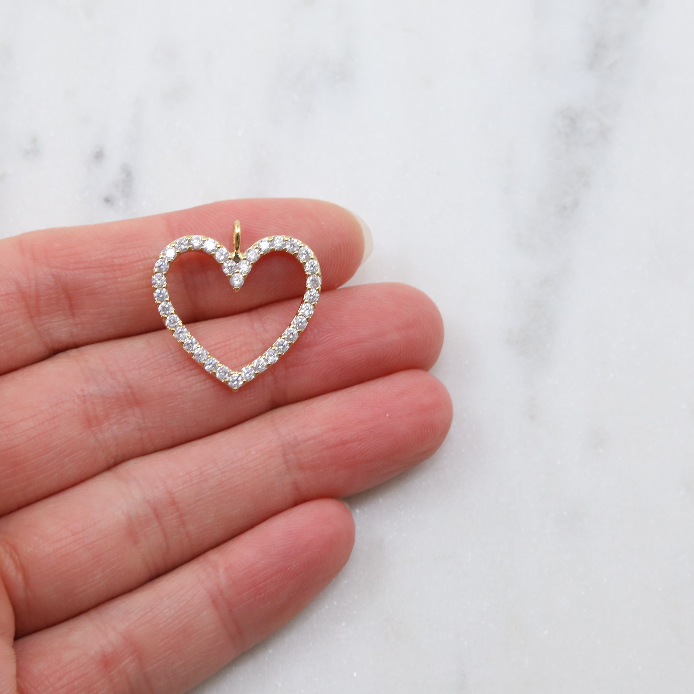 Large CZ Heart Cubic Zirconia Rimmed Gold Plated Love Pendant ...