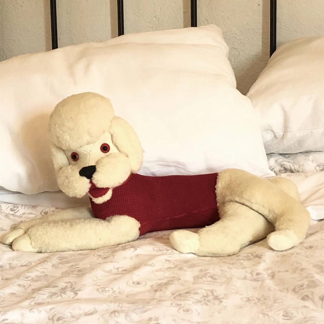 Large Vintage Toy Poodle 1960s. 20 Inches. White Red Jacket. Wool ...