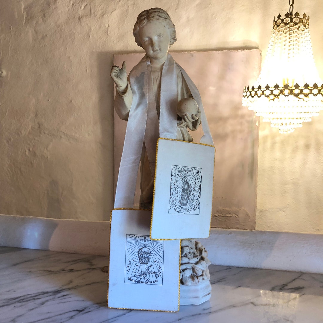 Very Large Old Scapular St Joseph & Jesus. 5.3 X 4 Inches. White Purple ...