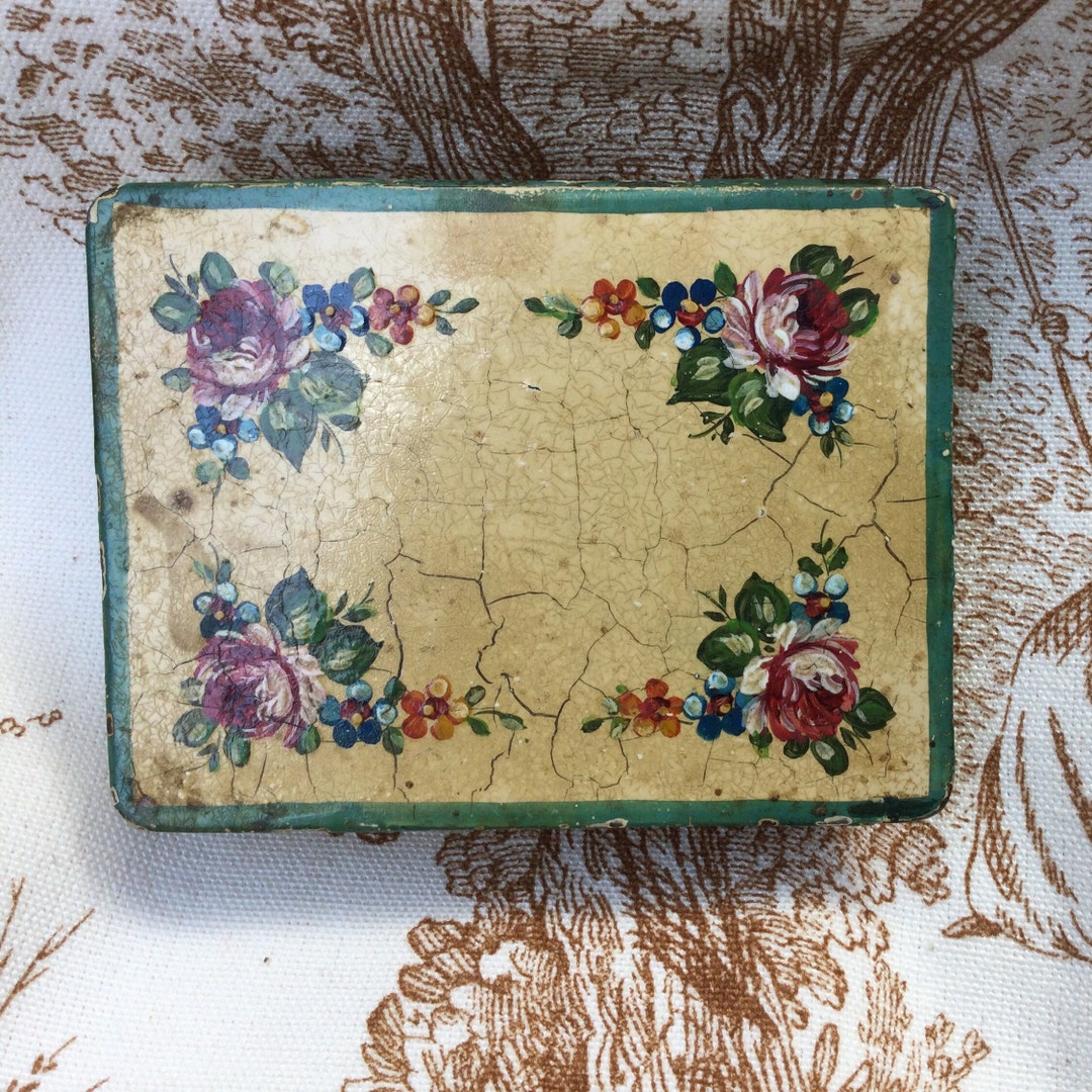 1800s French Toleware Box. Late 19th Century. Roses & Swags. Trois ...